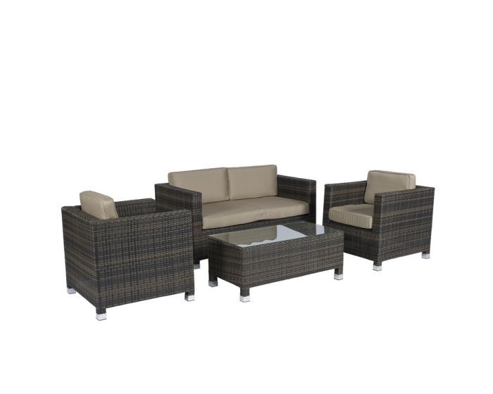 Loungeset Polyrattan Sitzecke Braun Pure Garden Living